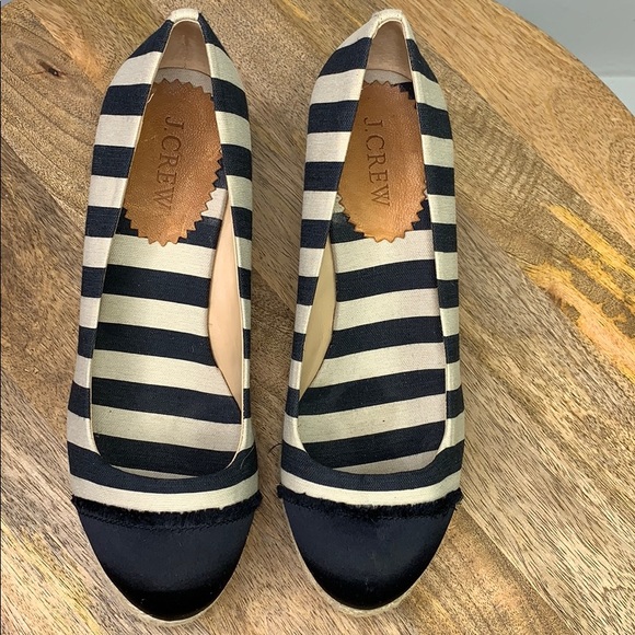 J. Crew | Shoes | J Crew Seville Canvas And Satin Wedge Espadrilles ...